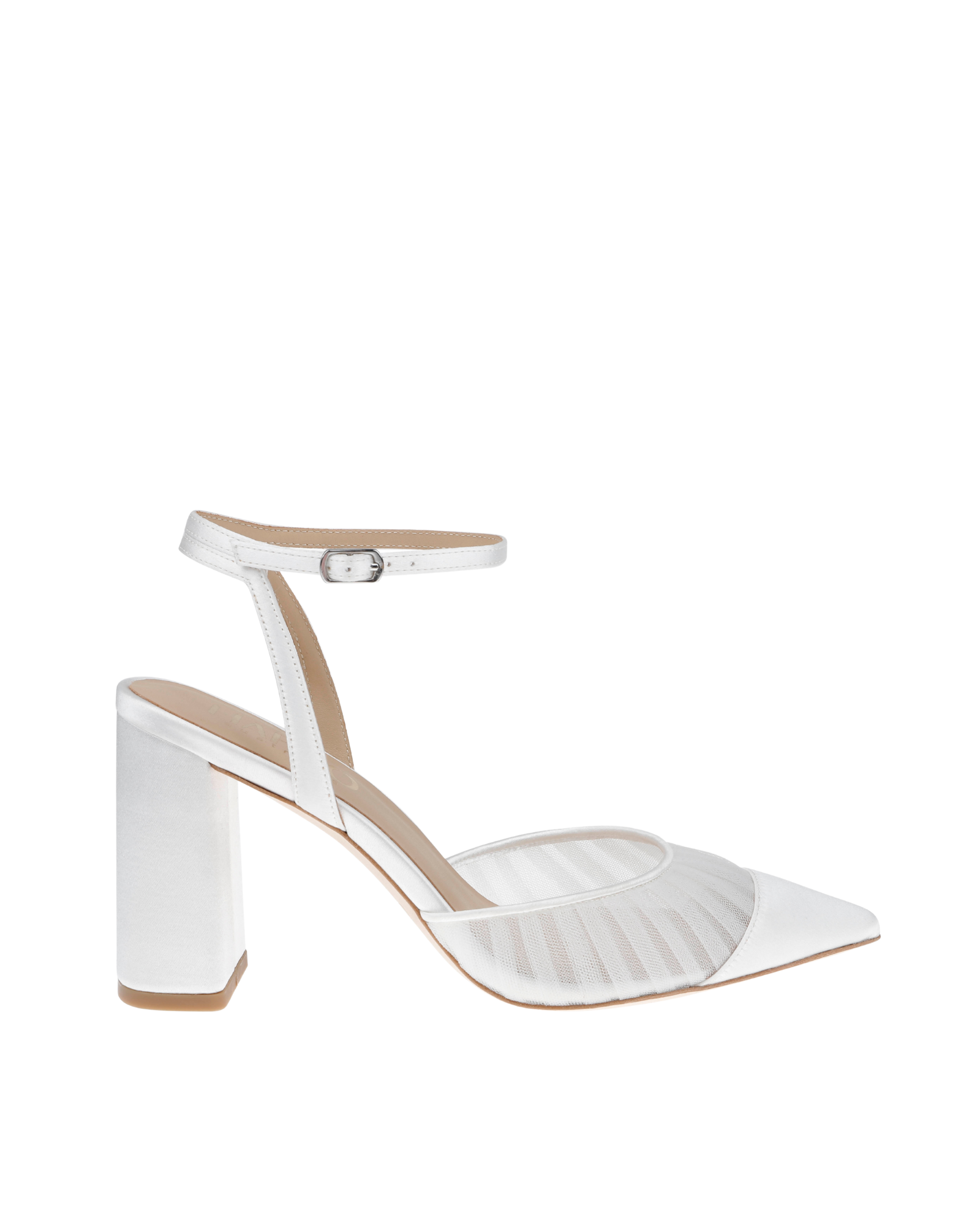 Fallon - Tulle & Satin Pointed Toe High Block Heel - Soft White