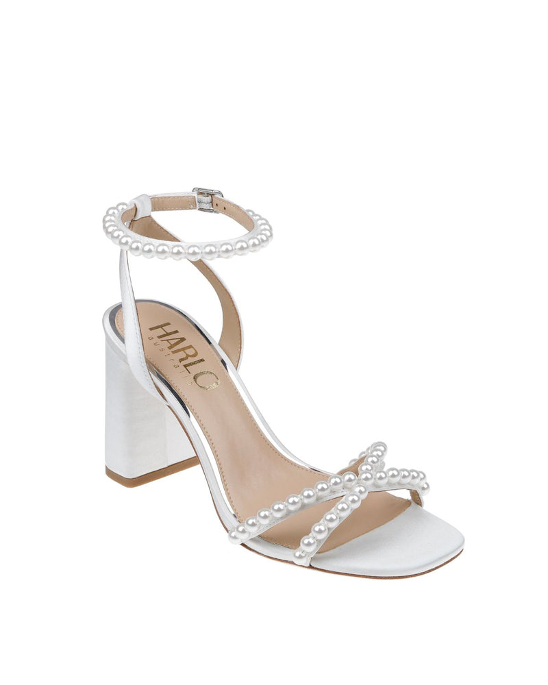 Evie - White Pearl Mid Bridal Block Heel