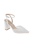 Elle - White Tulle Block Heeled Point with Handsewn Pearls